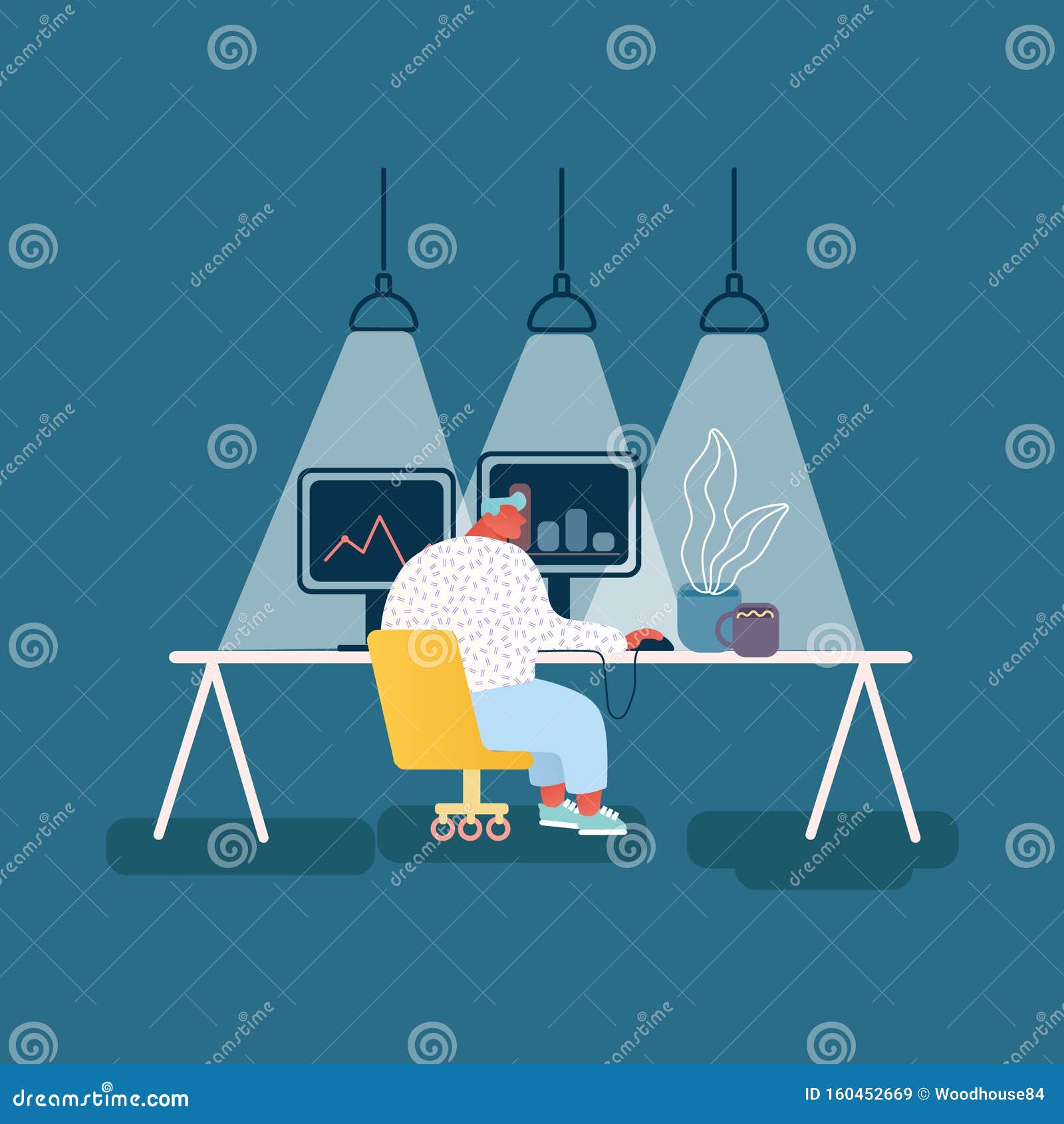 Man Programmer Working On Computer With Code On Screen Illustration People Character With