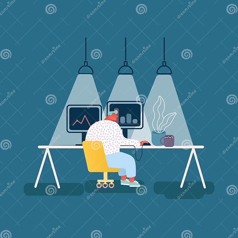 Man Programmer Working on Computer with Code on Screen Illustration. People Character with ...