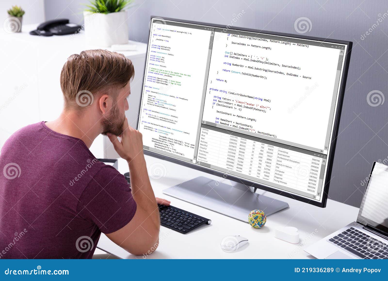 Man Programming Code on Computer Stock Image - Image of programming ...