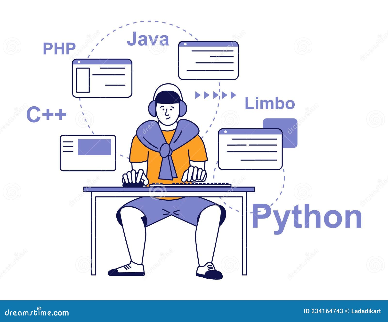 Man Programming At Computer Coder Working Stock Vector Illustration