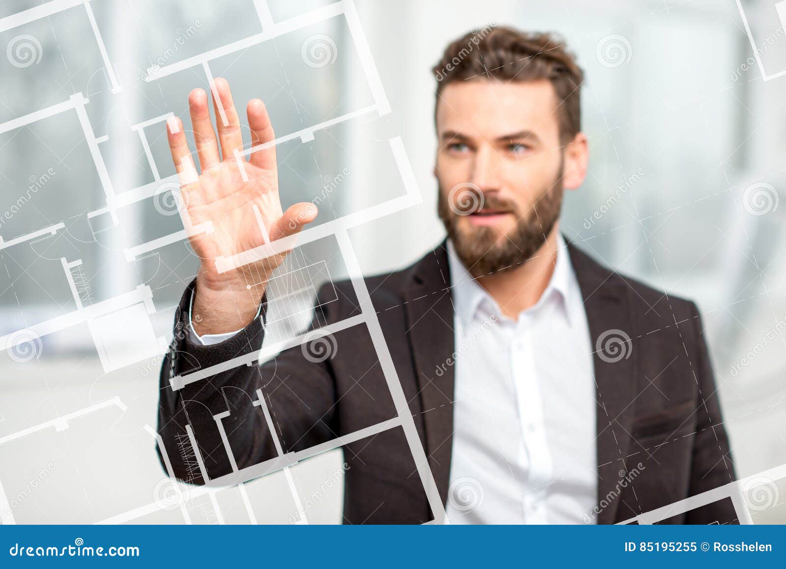 Man Projecting on the Virtual Screen Stock Image - Image of technology ...