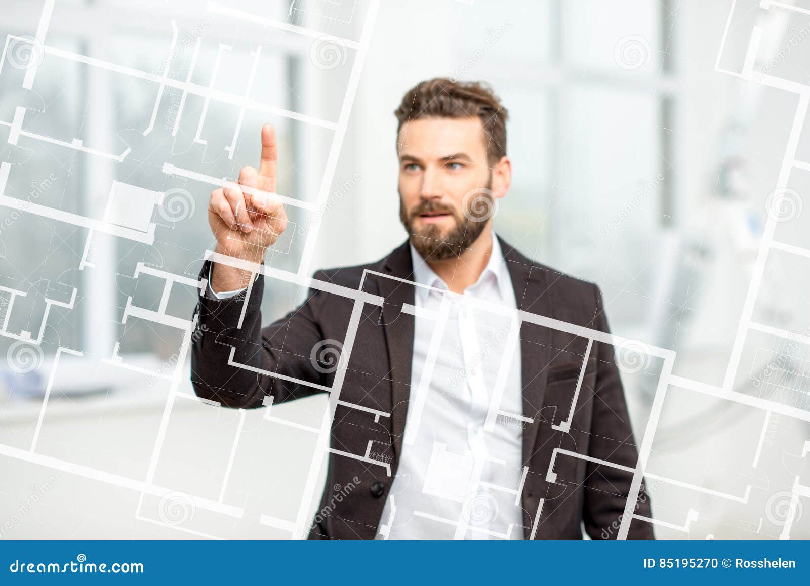 Man Projecting on the Virtual Screen Stock Photo - Image of working ...