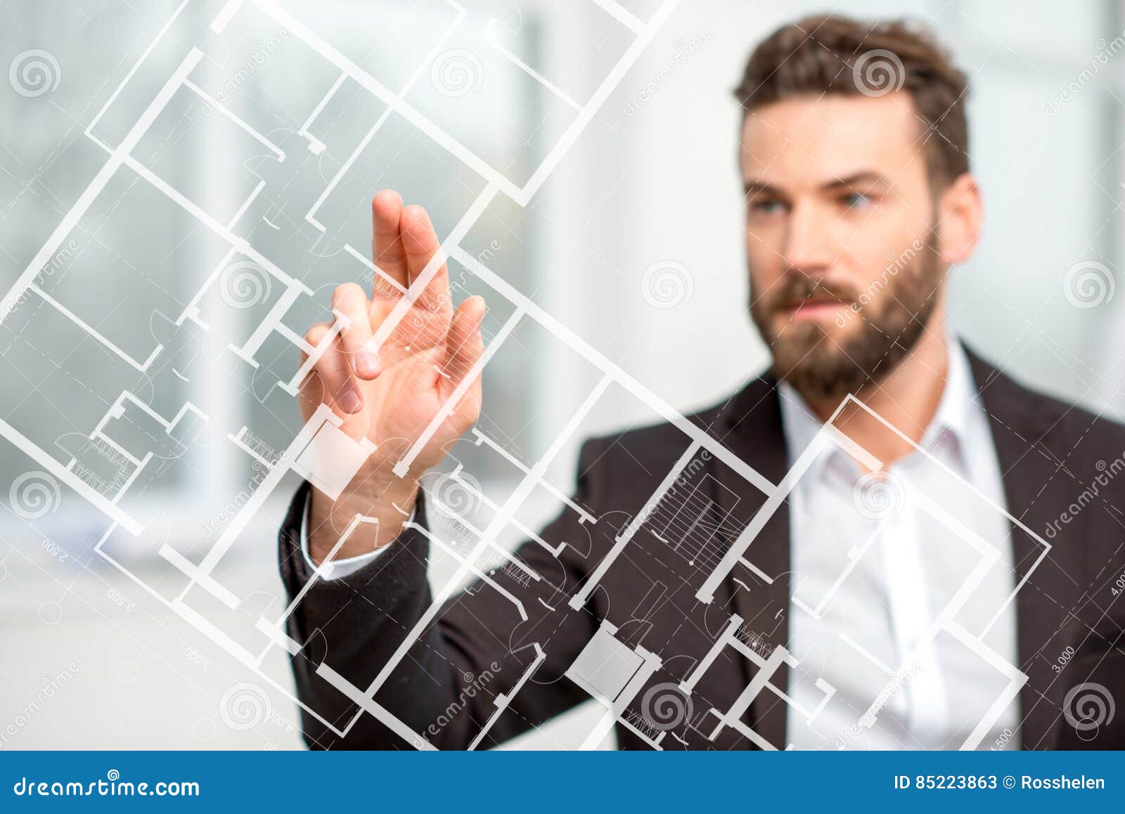 Man Projecting on the Virtual Screen Stock Image - Image of plan ...