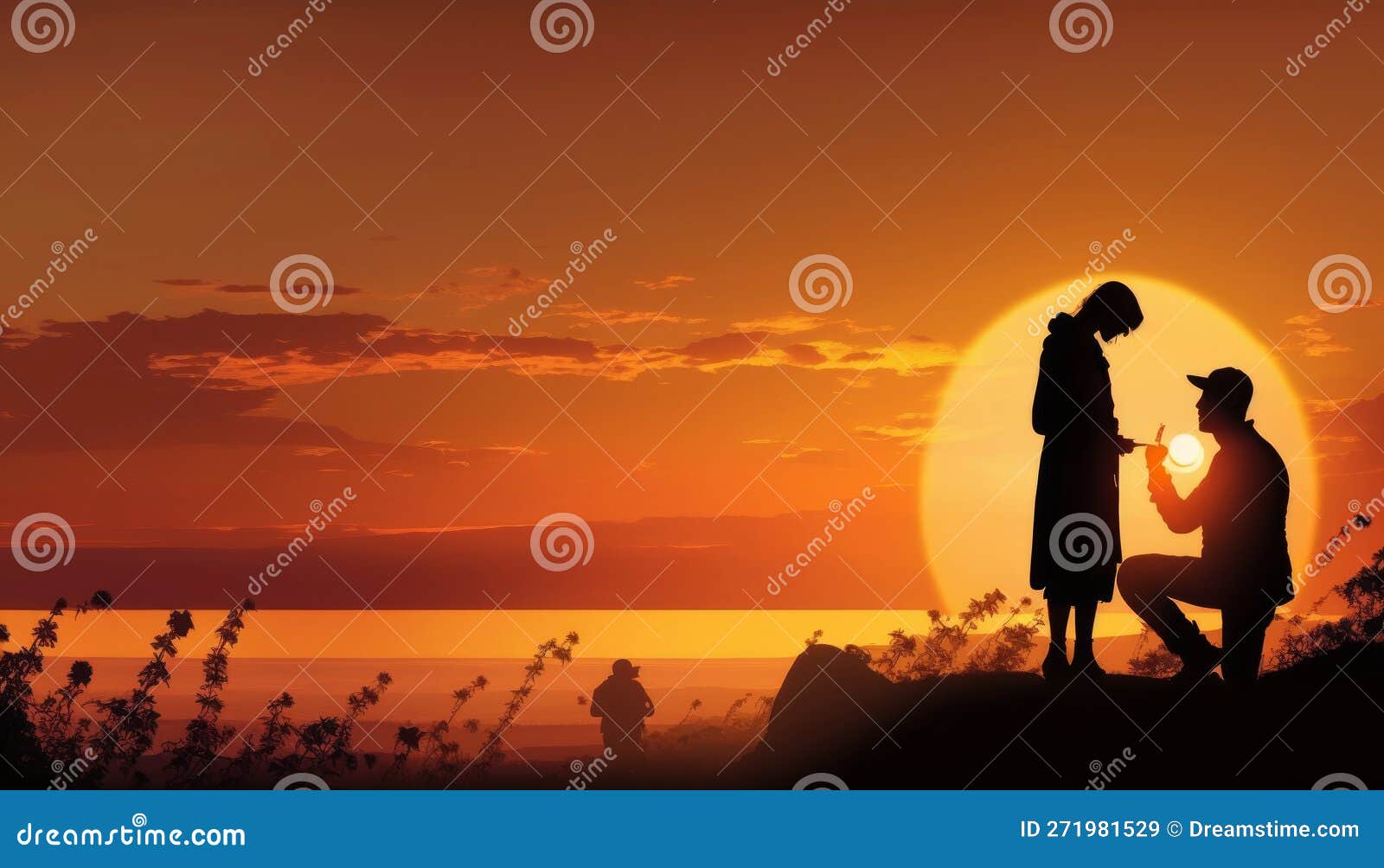 Man Propose Woman at Sunset White Background Generative AI Stock ...