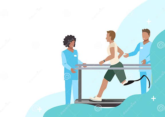 Man With A Prosthetic Leg Undergoes Rehabilitation At A Medical Center