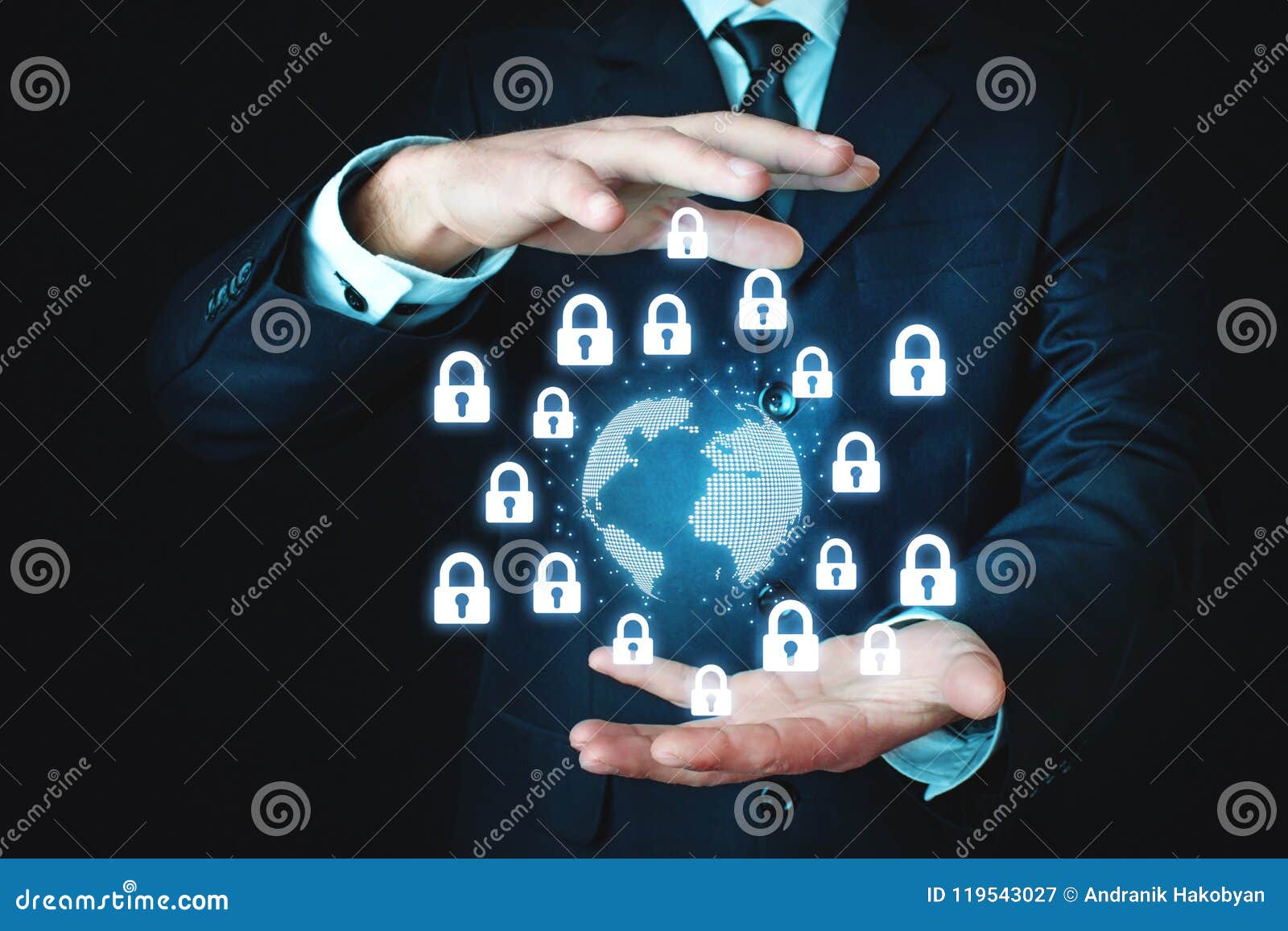 Man Protect Globe and Padlocks. World Secure Concept Stock Image ...