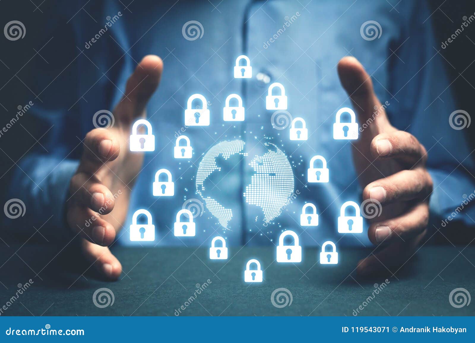 Man Protect Globe and Padlocks. World Secure Concept Stock Image ...