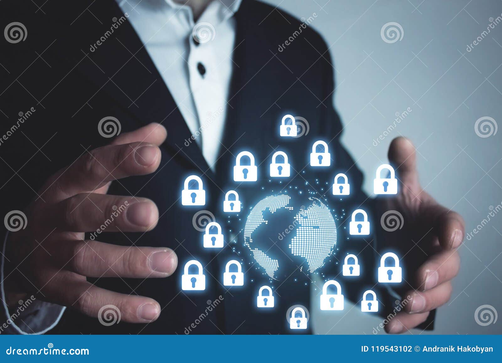 Man Protect Globe and Padlocks. World Secure Concept Stock Photo ...
