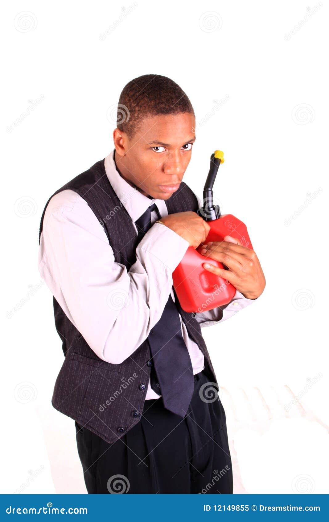 Man Protecting Gas Can stock image. Image of economy - 12149855
