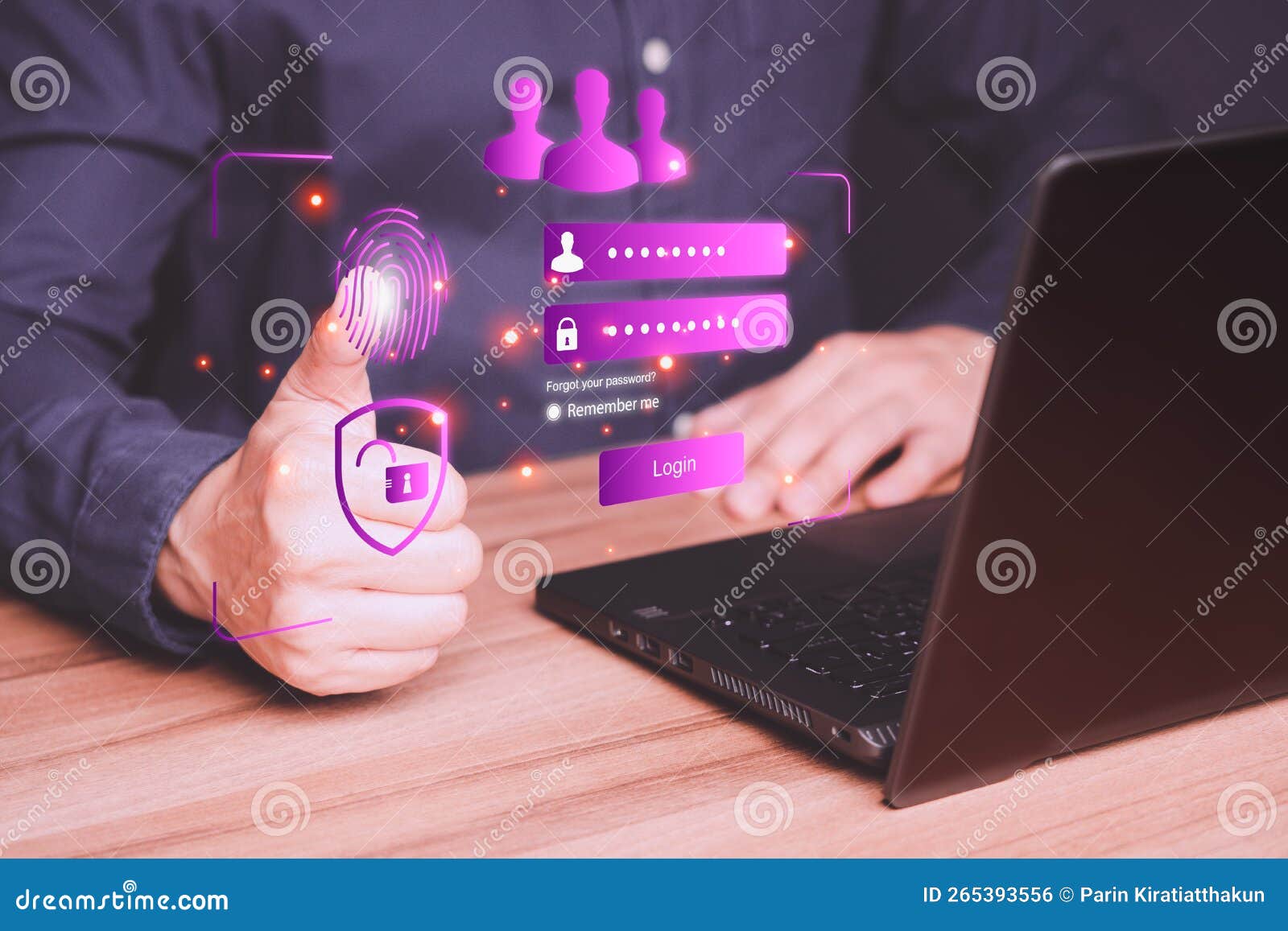 Man Protecting Personal Data On A Computer Laptop And Virtual Interface
