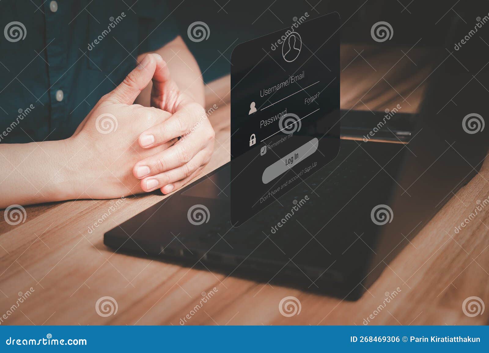 Man Protecting Personal Data on a Computer Laptop and Virtual Interface ...