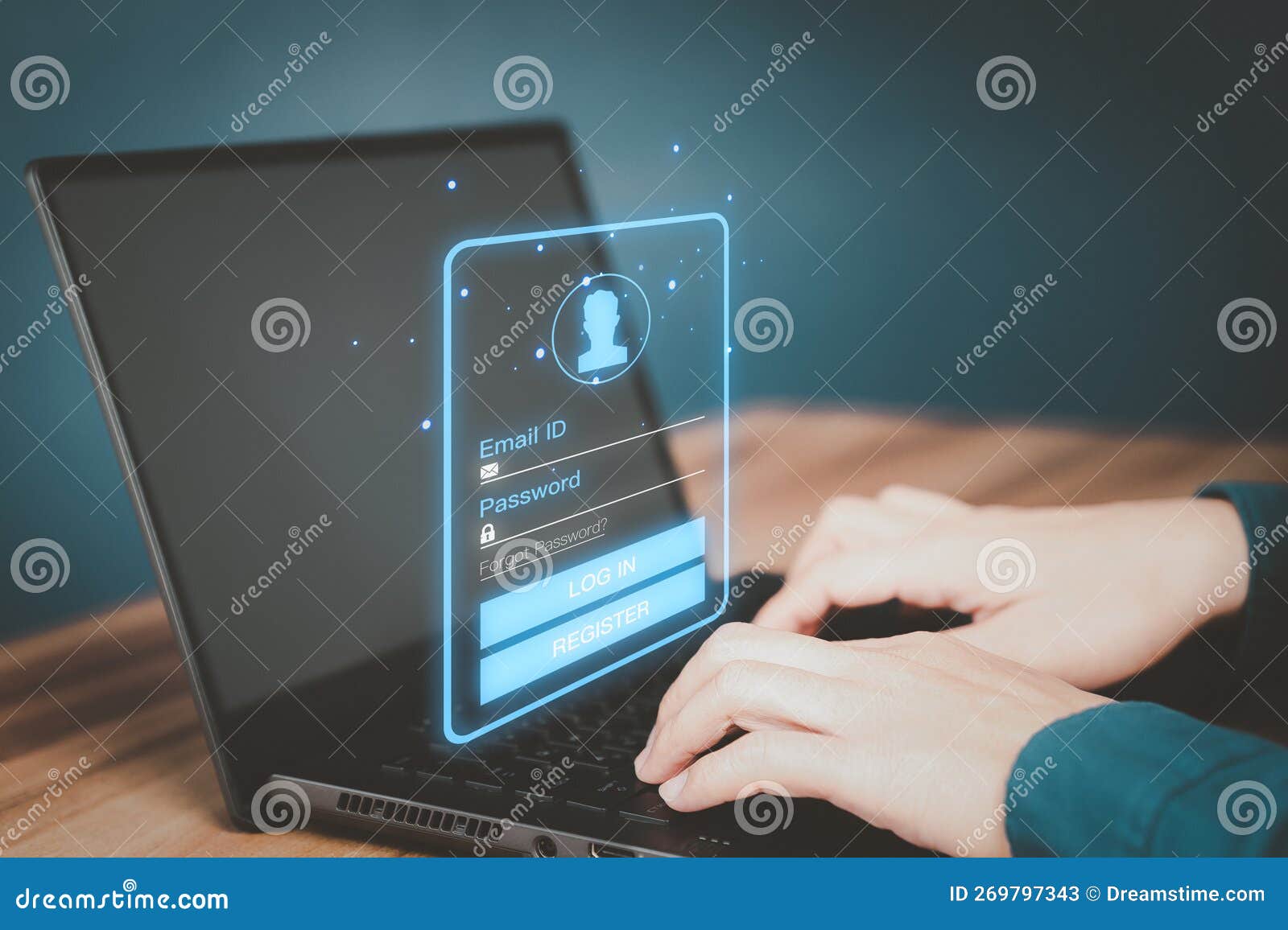 Man Protecting Personal Data On A Computer Laptop And Virtual Interface