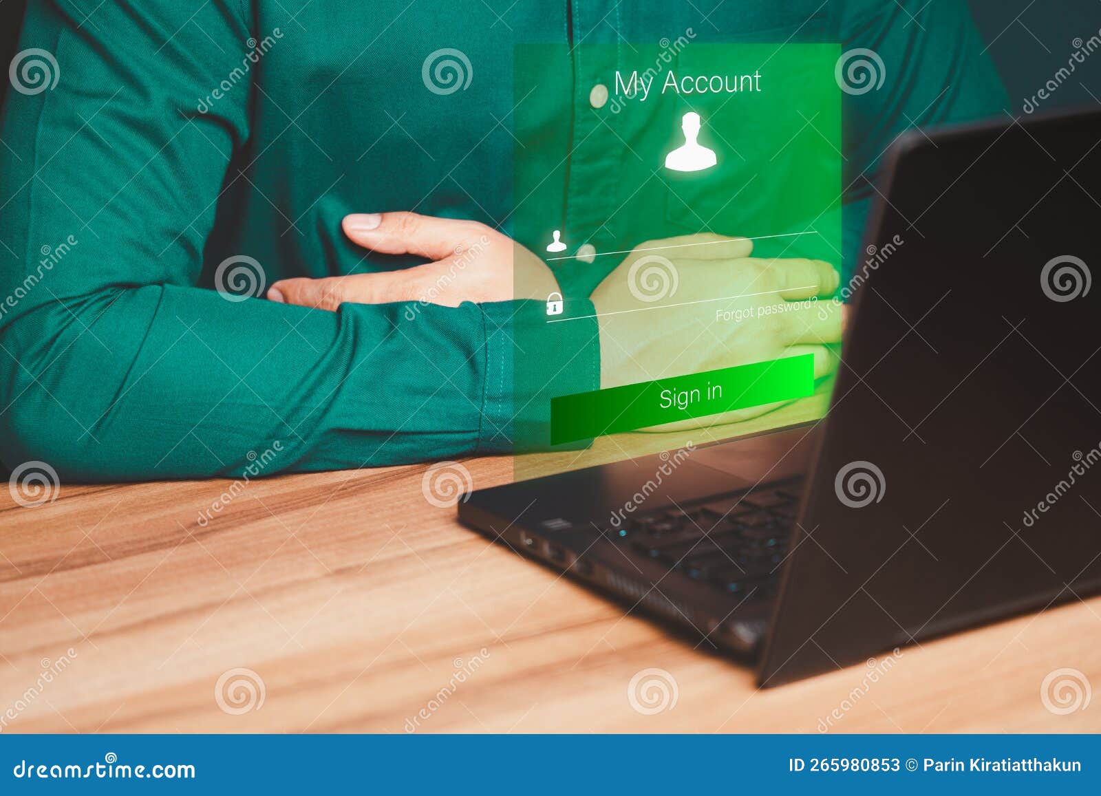 Man Protecting Personal Data On Computer Laptop And Virtual Interface