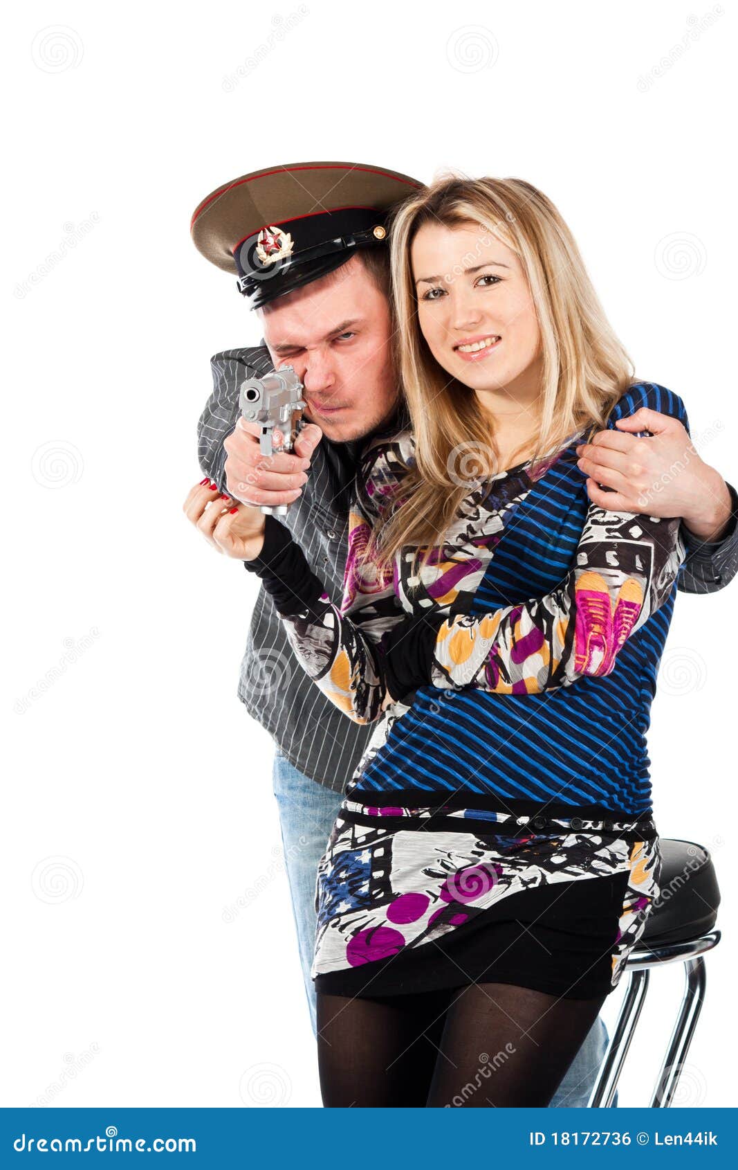 A Man Protecting a Woman with the Gun Stock Photo - Image of girl ...