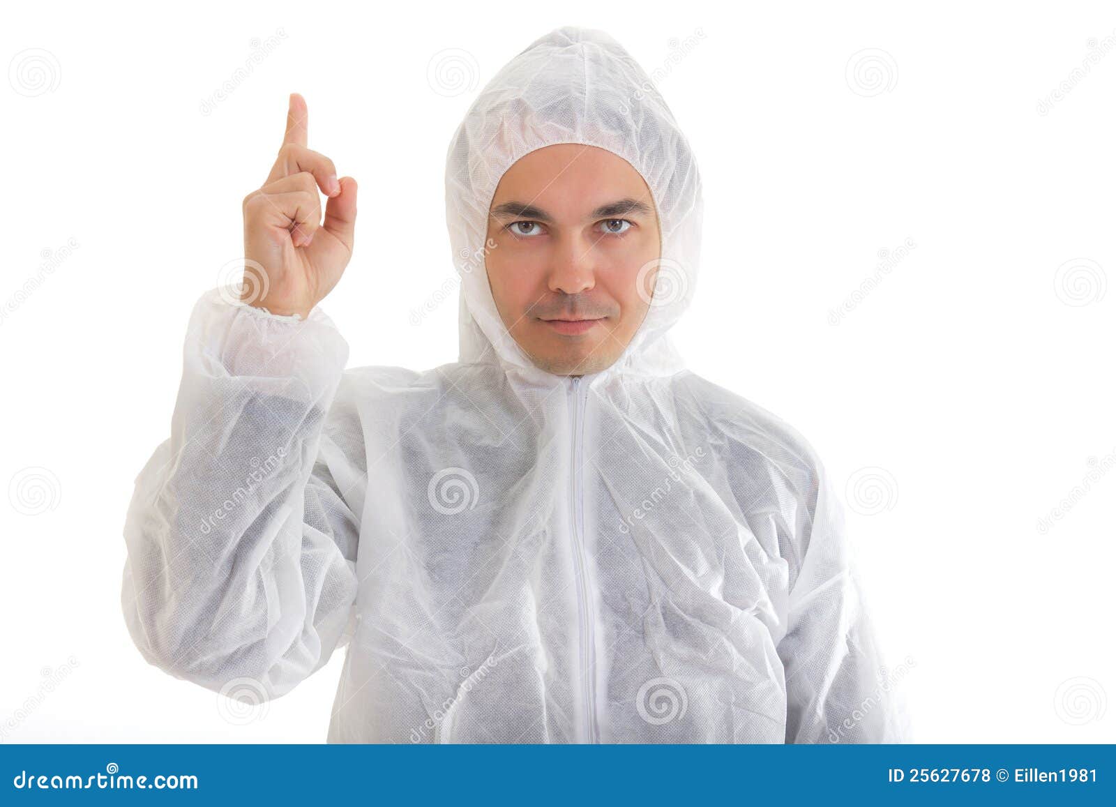 Man in Protective Clothes Pointing Up Finger Stock Photo - Image of ...