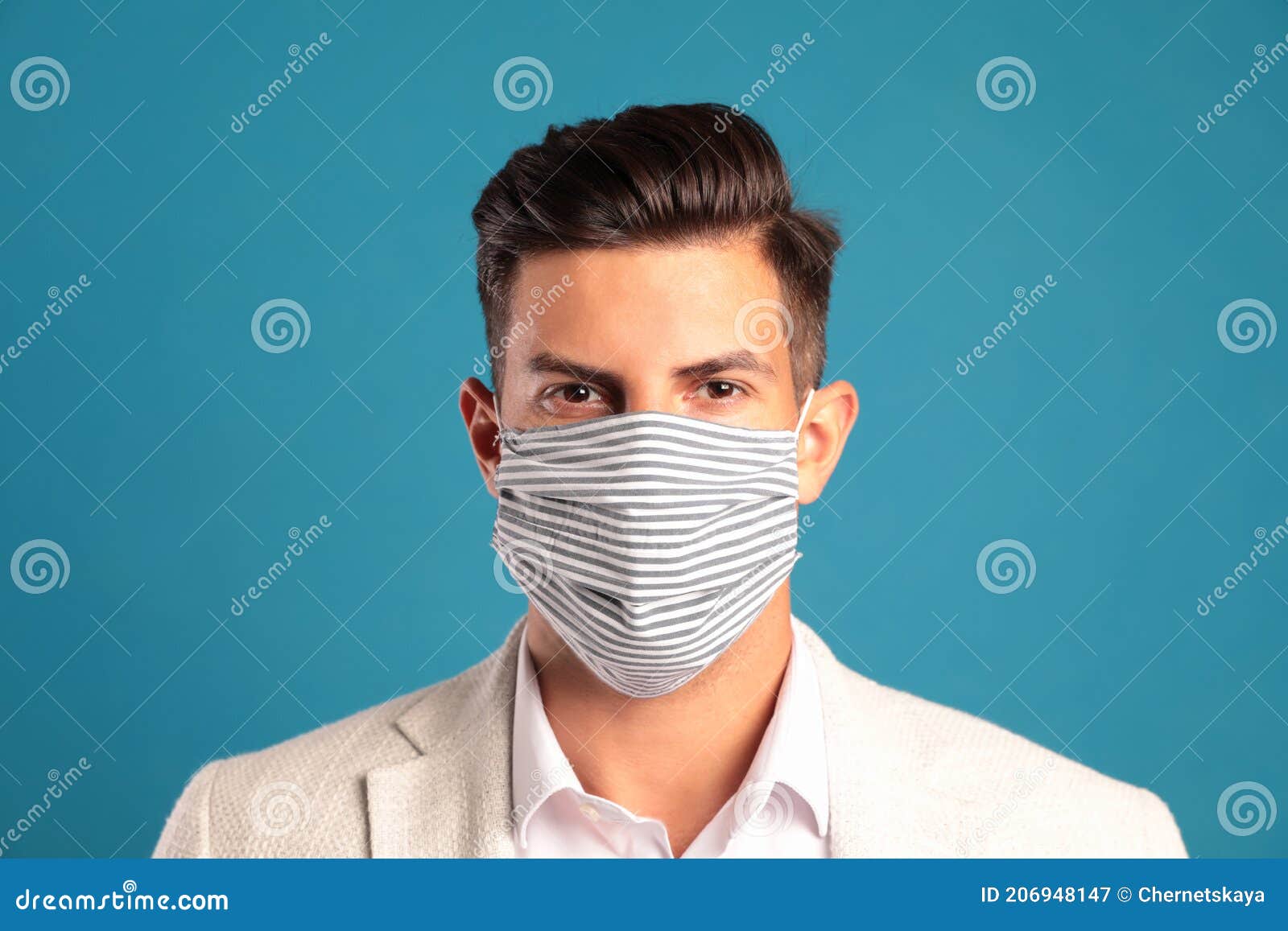 Man in Protective Face Mask on Blue Background Stock Image - Image of ...