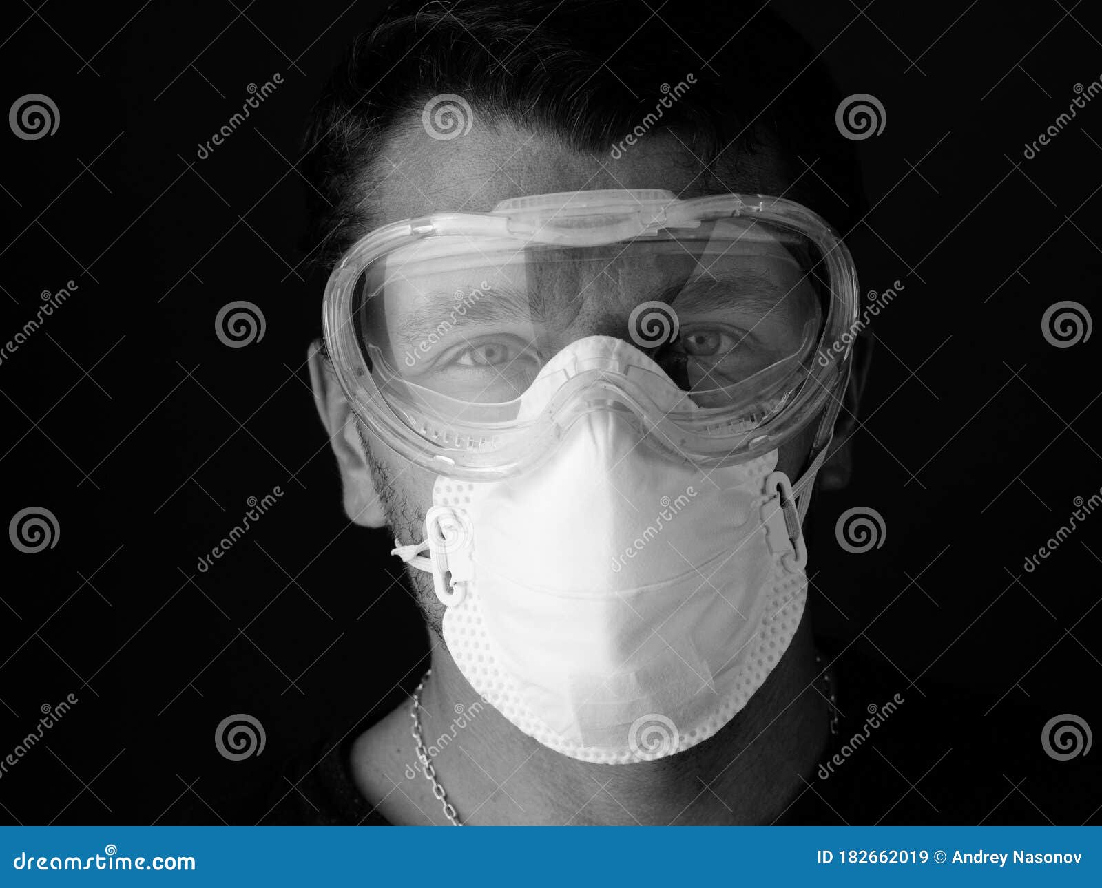 Man in Protective Face Mask and Goggles. Stock Image - Image of adult ...