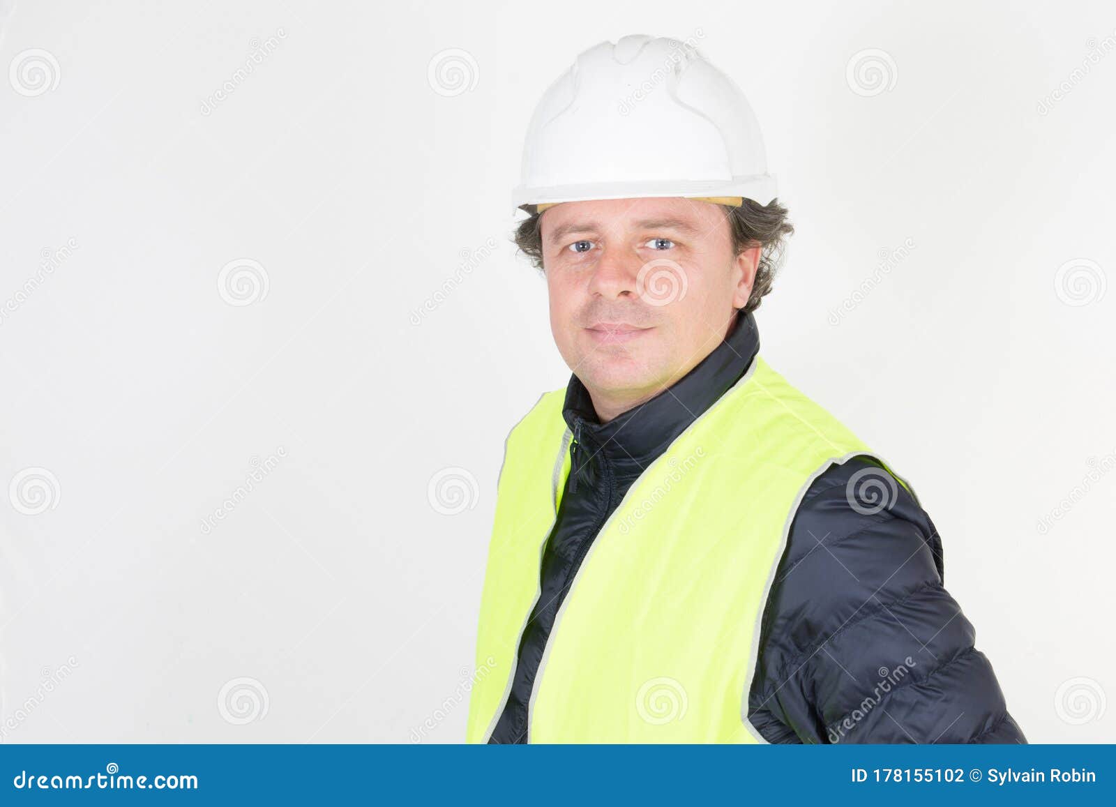 Man Protective Hard Hat and Uniform Worker Guy Builder Confident ...