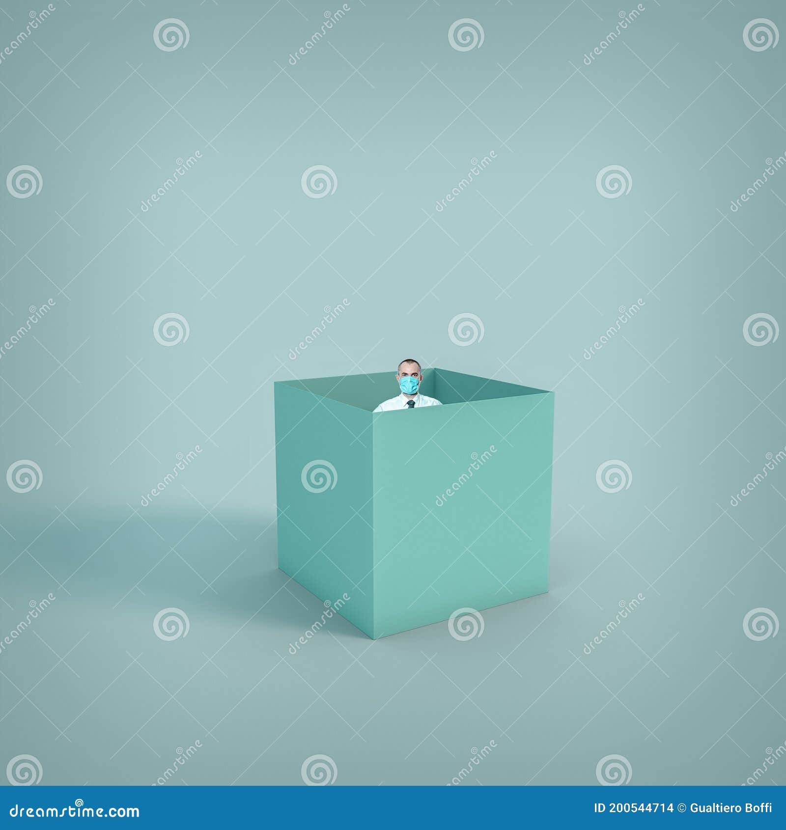 Man with Protective Mask in a Box Alone Stock Photo - Image of stress ...