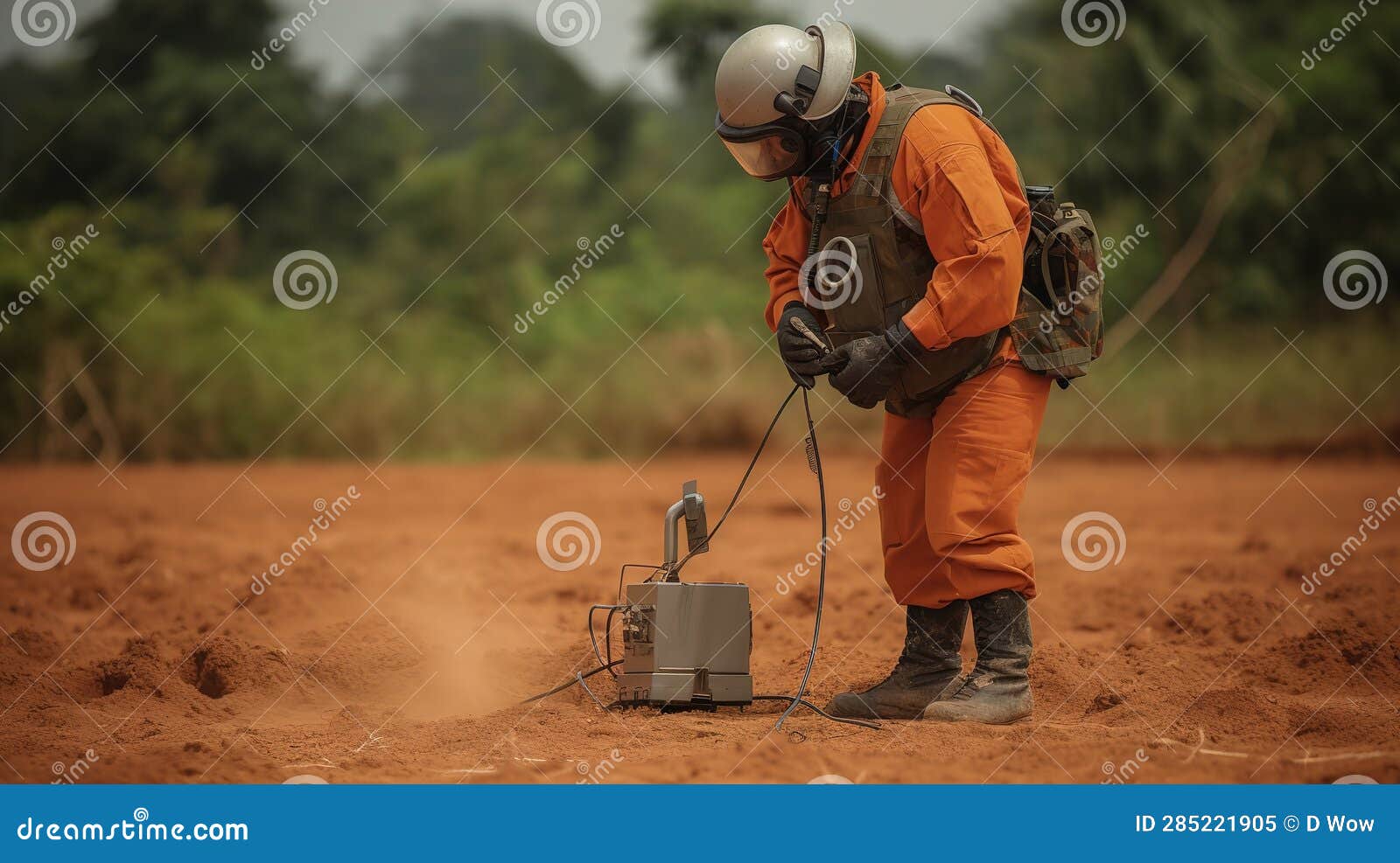 A Man in a Protective Suit Conducts Demining on the Street. Stock ...
