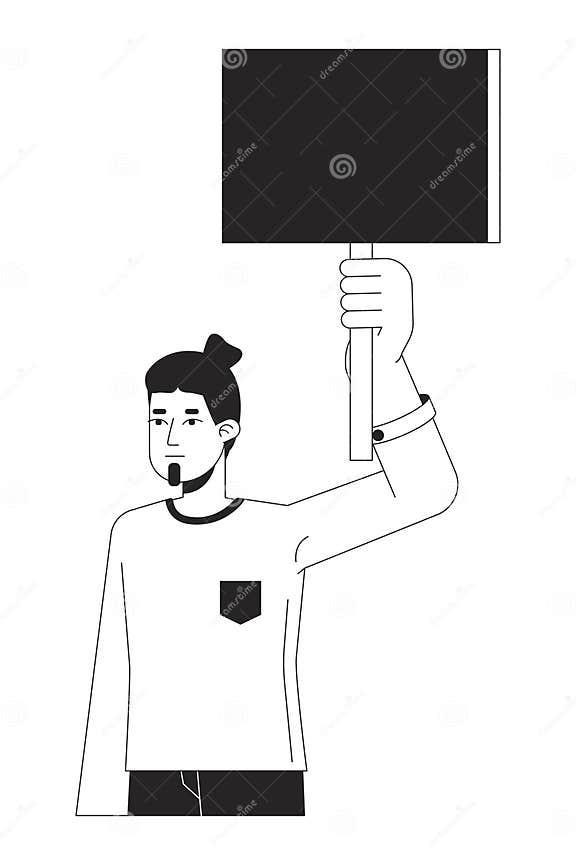 Man Protesting Flat Line Black White Vector Character Stock ...