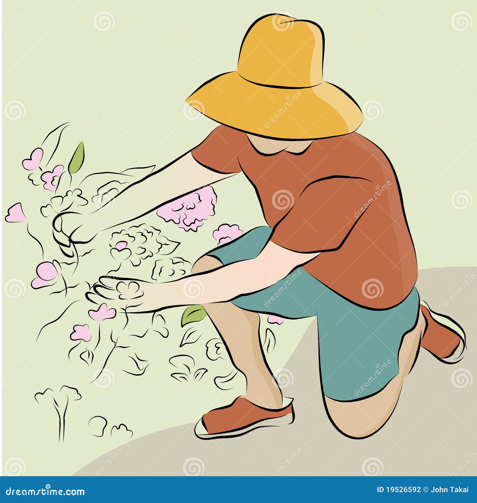 Man Pruning Flower Garden Line Drawing Stock Vector - Illustration of ...