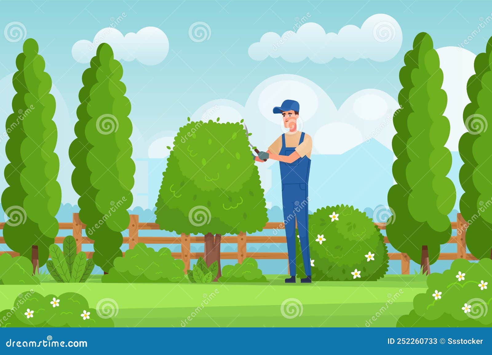 Man Pruning Hedge. Gardener with Scissors Prune Trees Cutting Garden ... Man Pruning Hedge. Gardener with Scissors Prune Trees Cutting Garden ...