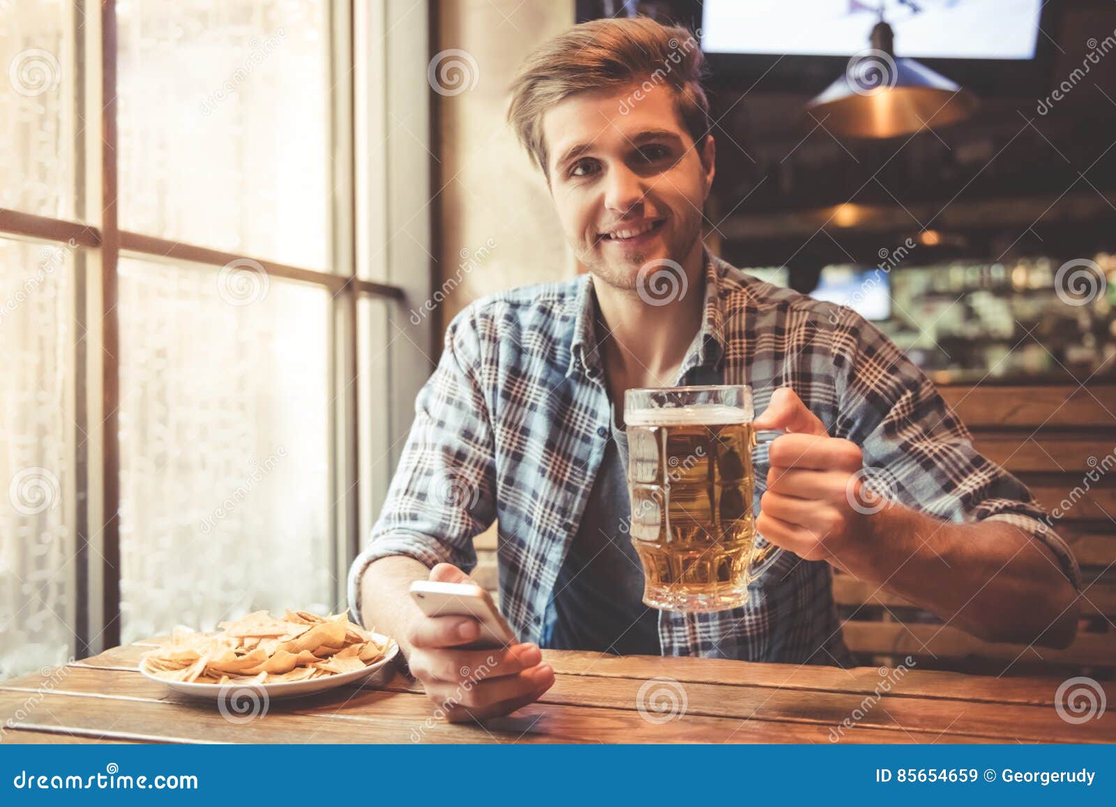Man at the pub stock image. Image of break, happy, looking - 85654659