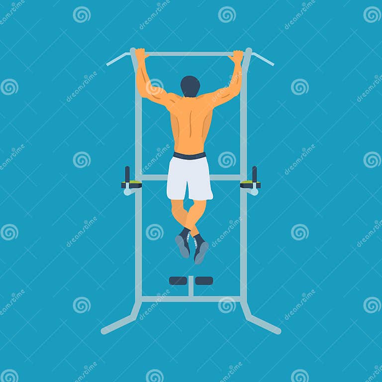 Man Pull-up Up on Horizontal Bar in Gym Stock Vector - Illustration of ...