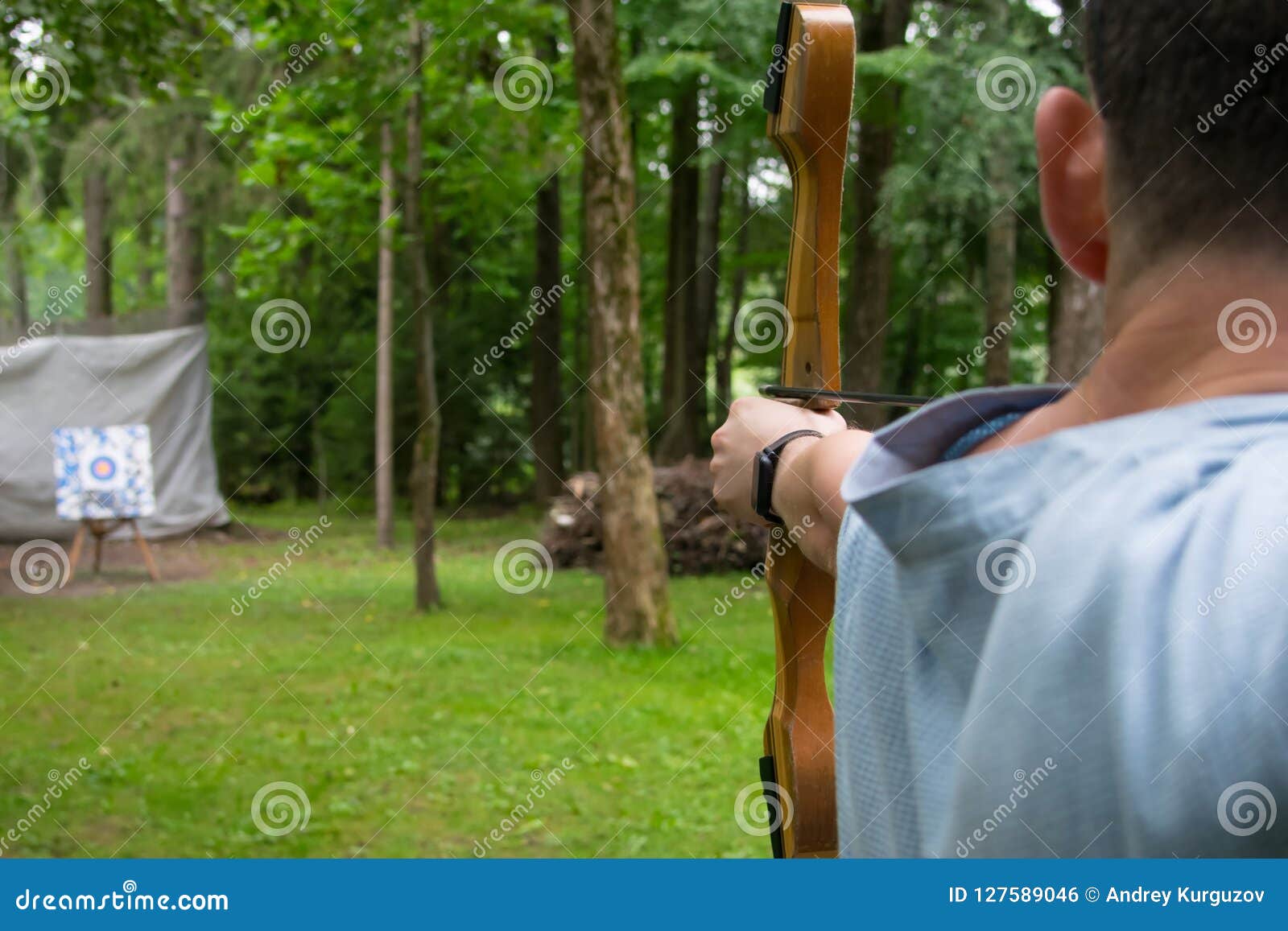 Man, Pulled the String, for a Further Shot from the Bow To the Target ...