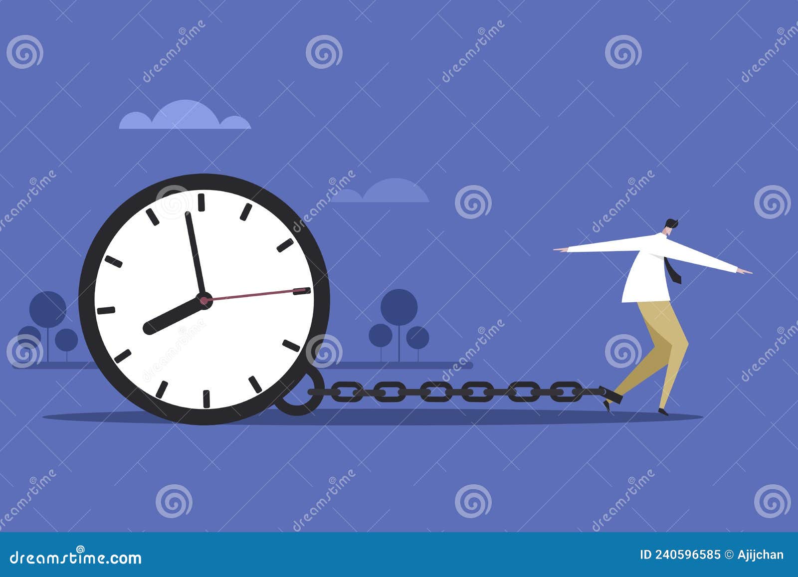 A Walking Man with His Legs Ties To a Big Clock. Time Constraint in ...