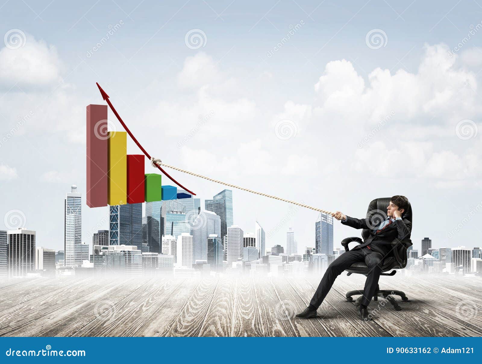 Man Pulling with Effort Big Pulling Rope Graph, As a Symbol of ...