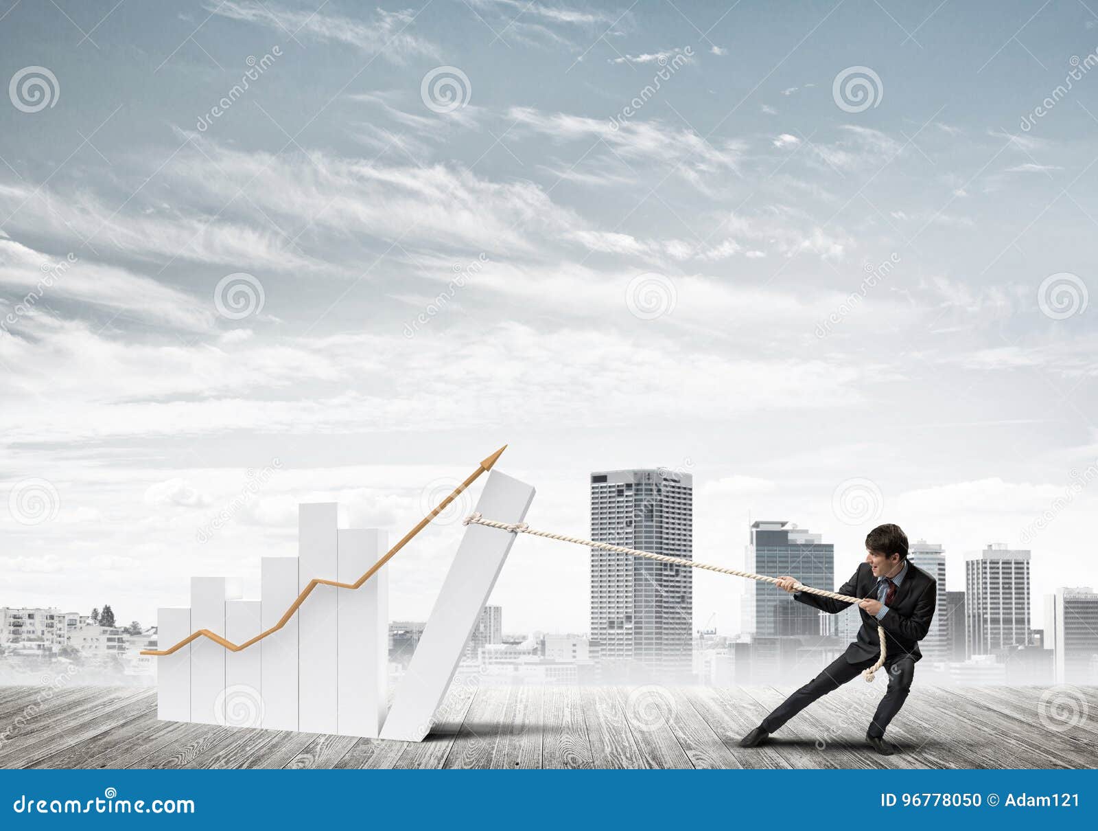 Man Pulling with Effort Big Pulling Rope Graph, As a Symbol of ...