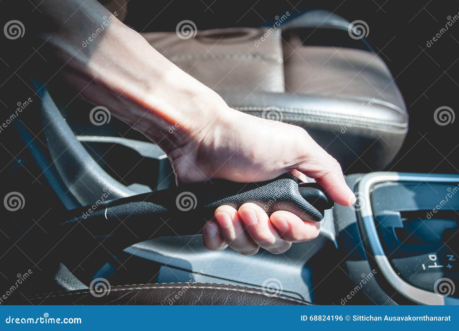 Man Pulling a Handbreak in a Car Stock Photo - Image of brake, finger ...