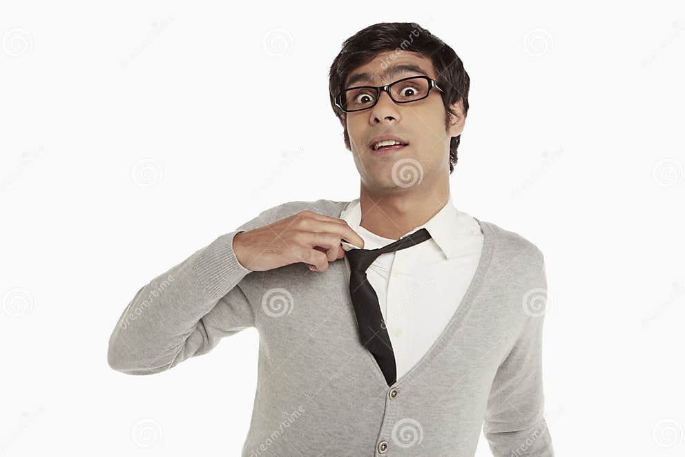 Man Pulling His Collar and Neck Tie Stock Image - Image of creativity ...