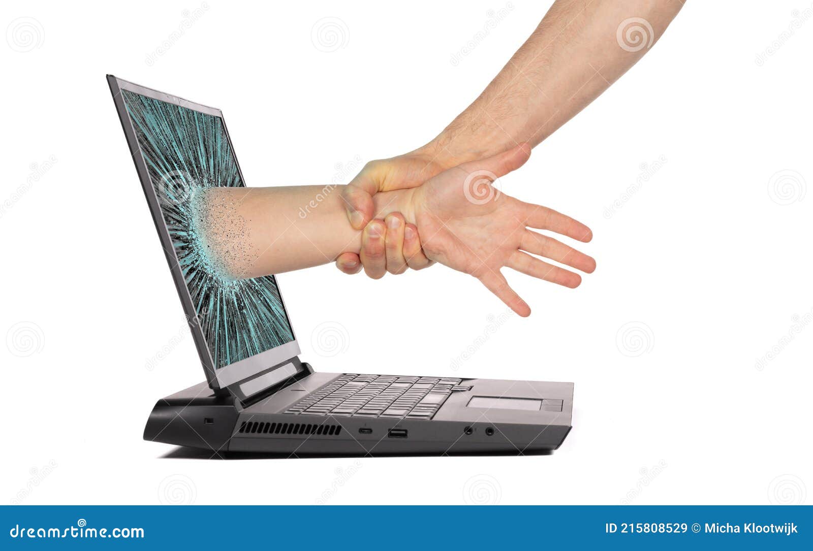Man Pulling Someone through the Laptop Screen Stock Image - Image of ...