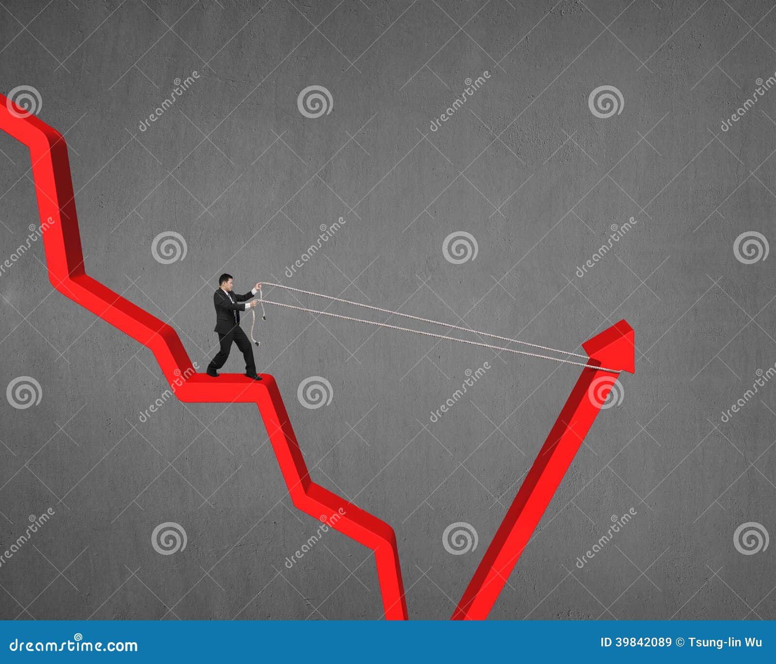 Man Pulling Up Going Down Red Arrow Stock Image - Image of regression ...