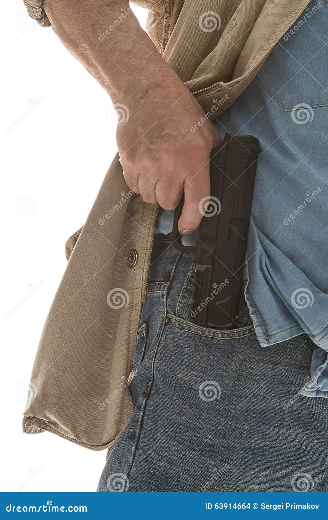 Man Pulls a Gun Out of His Pocket Stock Photo - Image of jacket, hand ...
