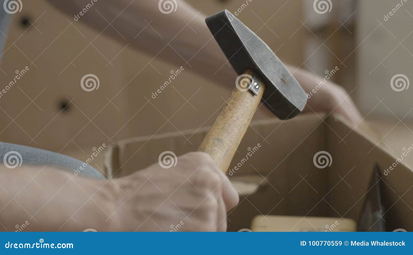 Man Pulls a Hammer Out of the Box. Man Doing Home Renovations and Pulls ...