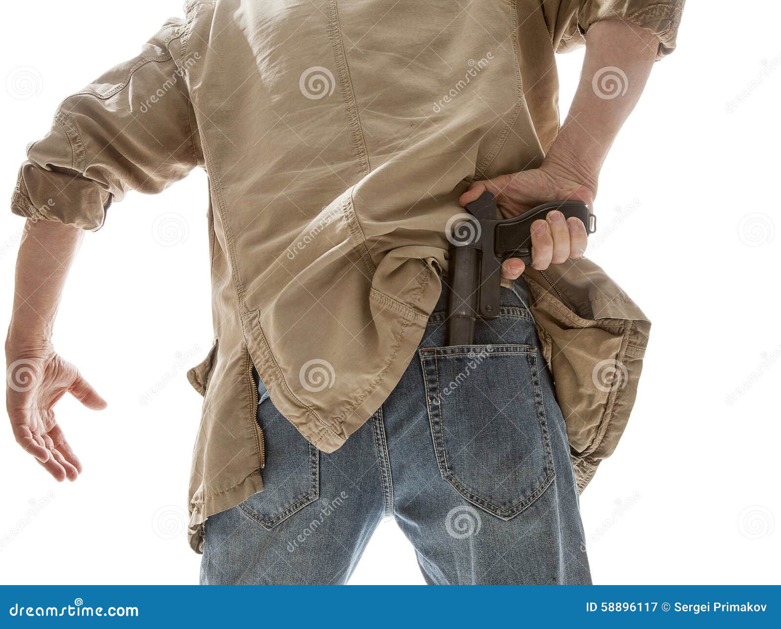 Man Pulls Out a Gun from His Back Stock Image - Image of attack, hiding ...