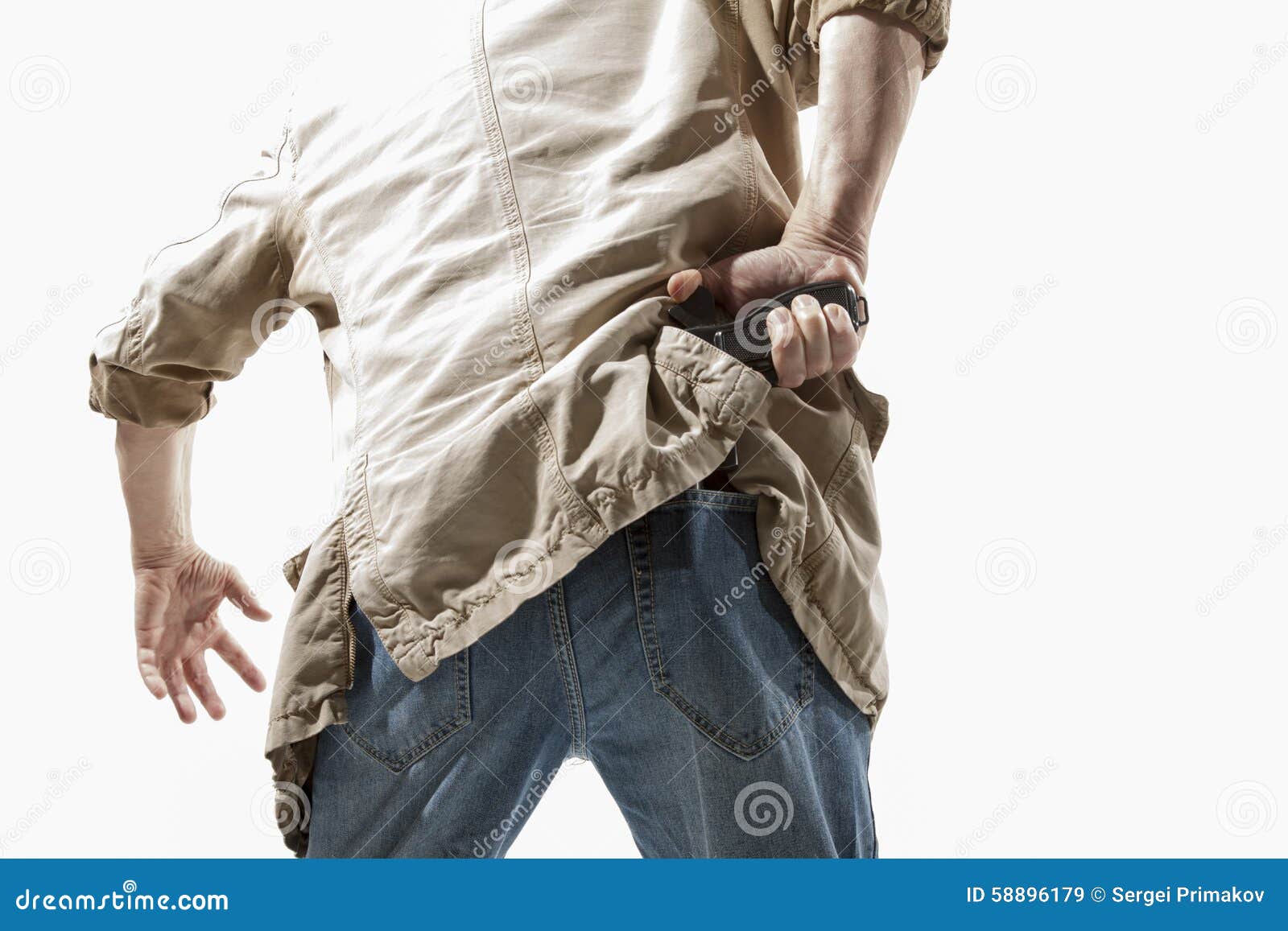 Man Pulls Out a Gun from His Back Stock Image - Image of firearm ...