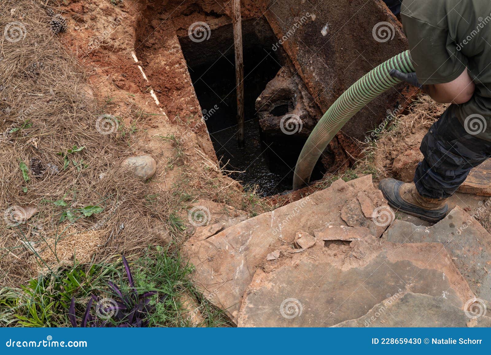 Man Pumping Sludge from a Newly Opened Septic Tank Stock Photo - Image ...