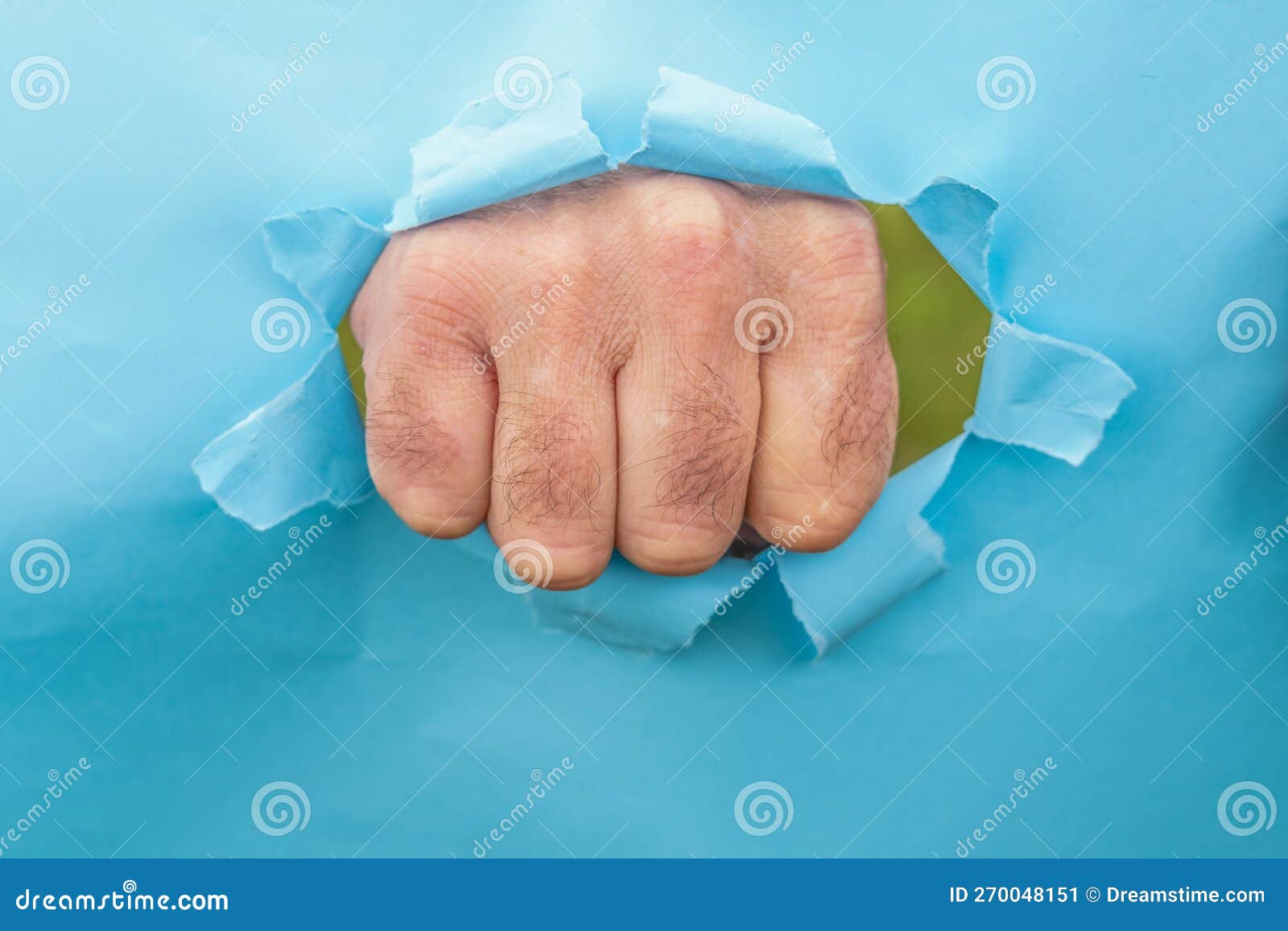 Man Punches a Blue Cardboard Stock Image - Image of person, damage ...