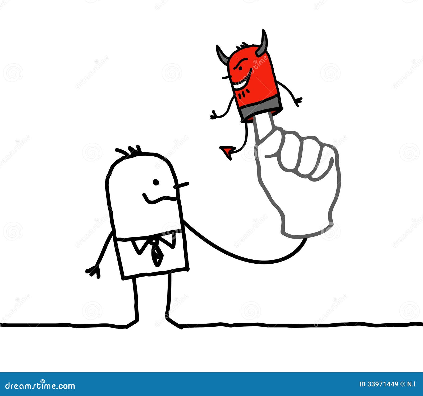 Man with Puppet Devil on Finger Stock Vector - Illustration of drawing ...