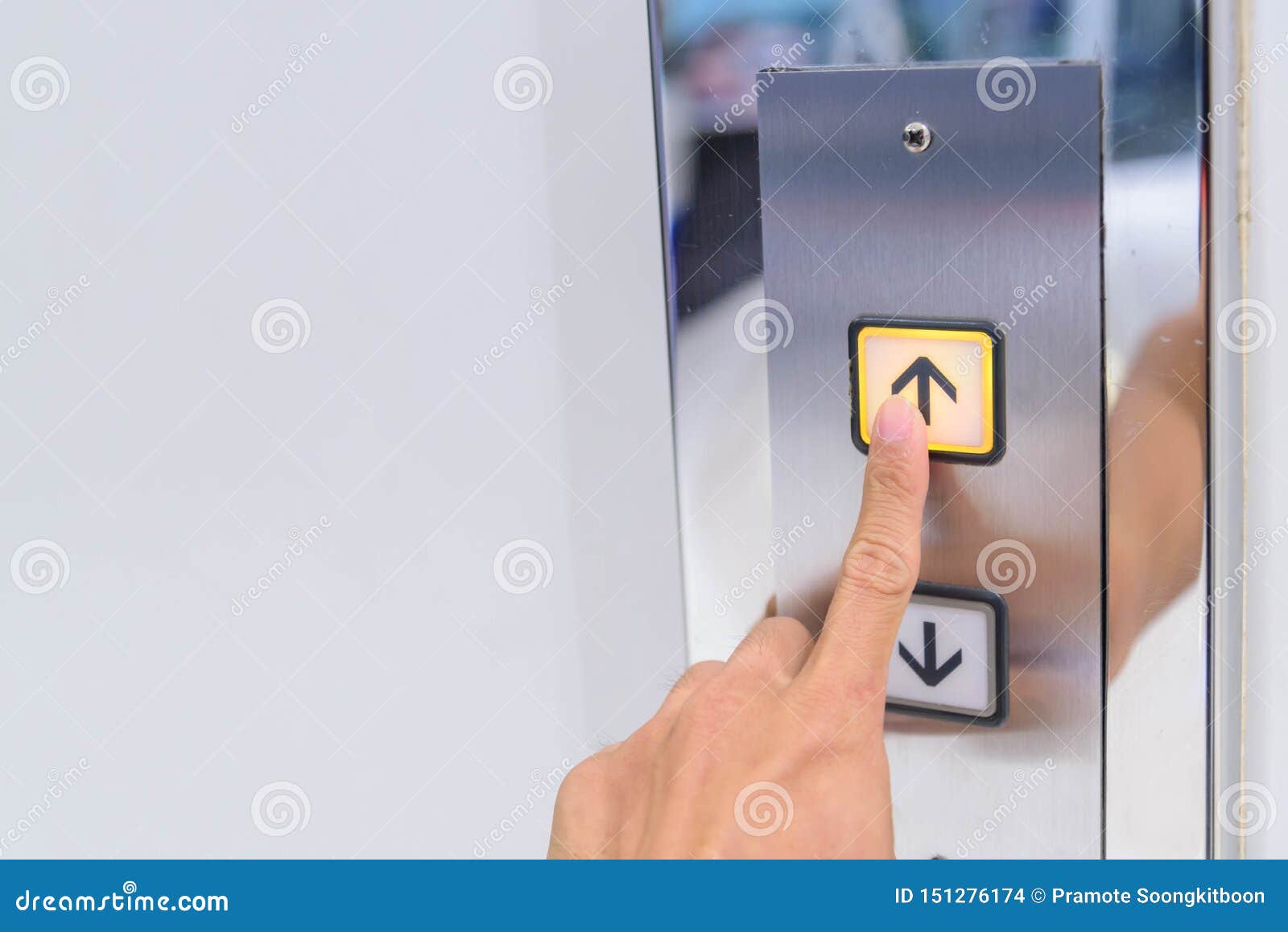 The Man Push Lift Button Up Stock Photo - Image of hand, businessman ...
