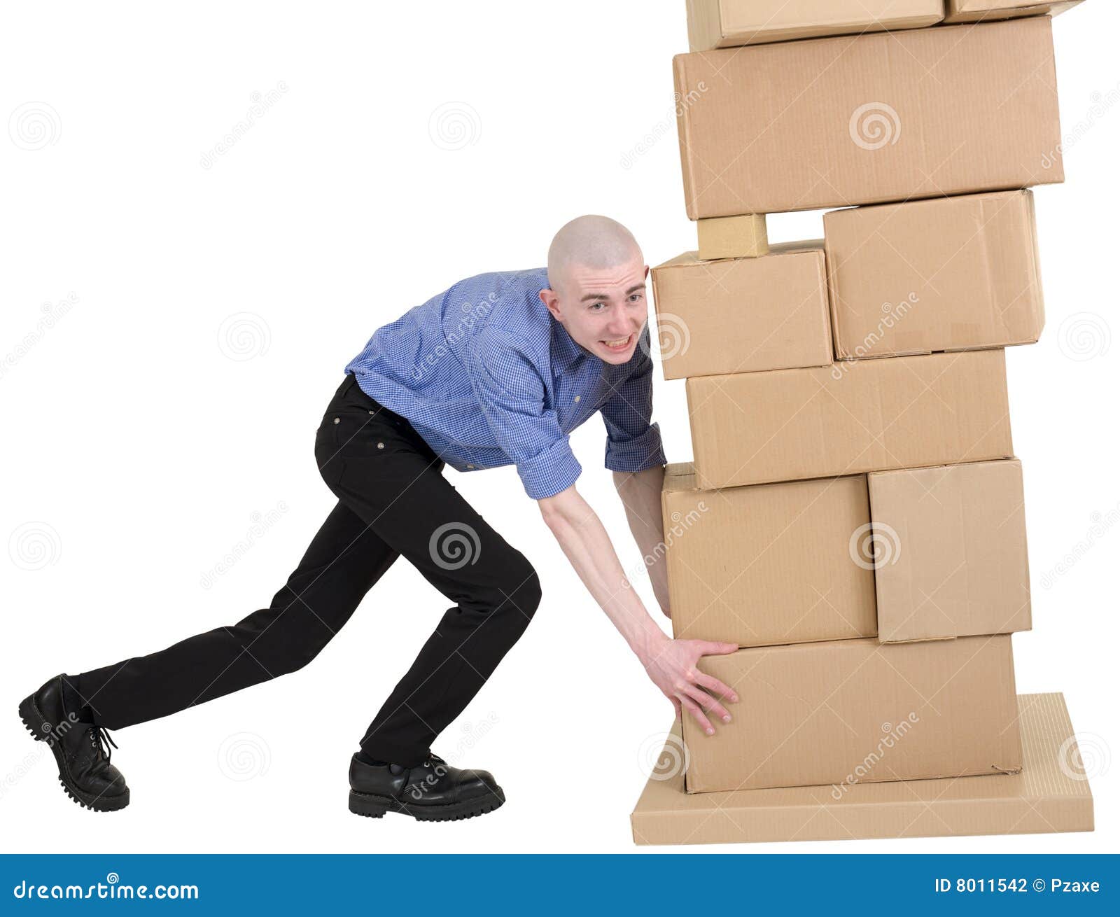 Man Push Pile Cardboard Boxes Stock Photo - Image of courier, shave ...