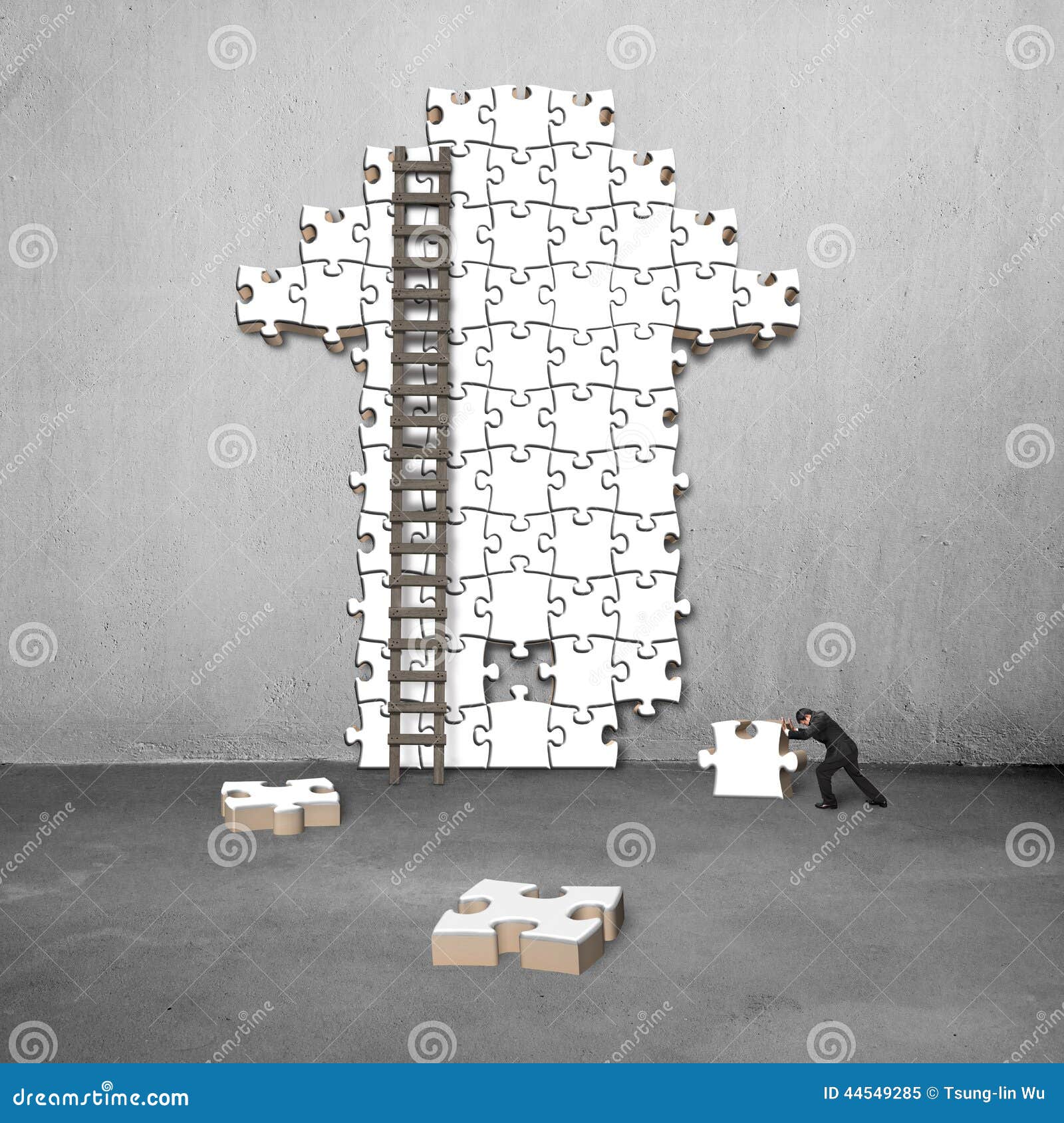 Man Push Puzzle with Arrow Shape Stock Image - Image of concrete, game ...
