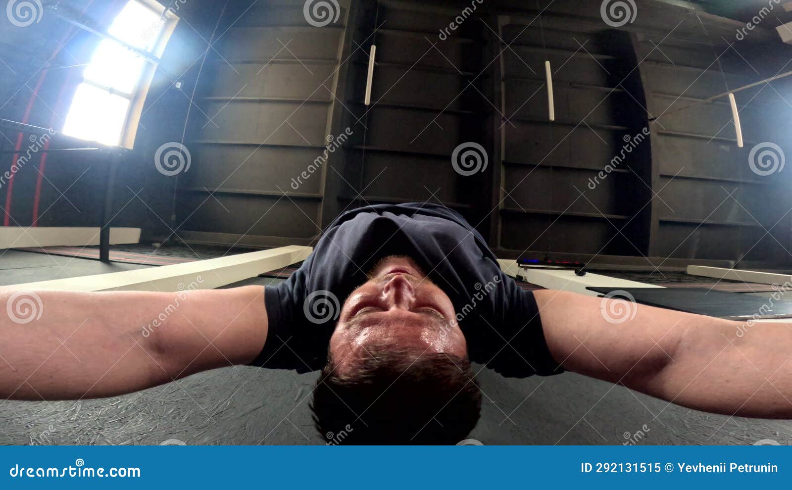 Man push-ups overhead stock video. Video of activity - 292131515