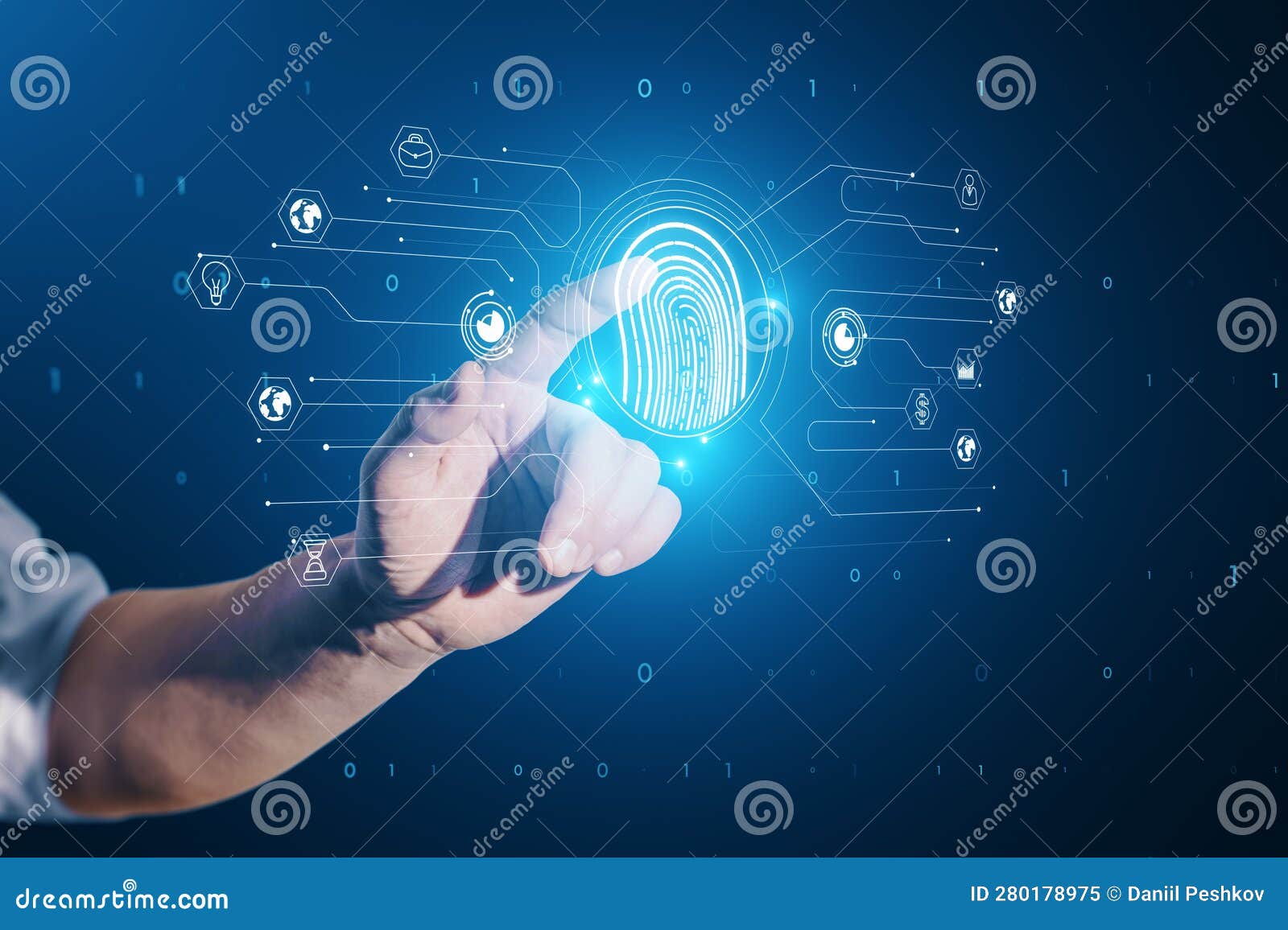 Man Push the Virtual Button Fingerprint, Digital Concept Stock Image ...
