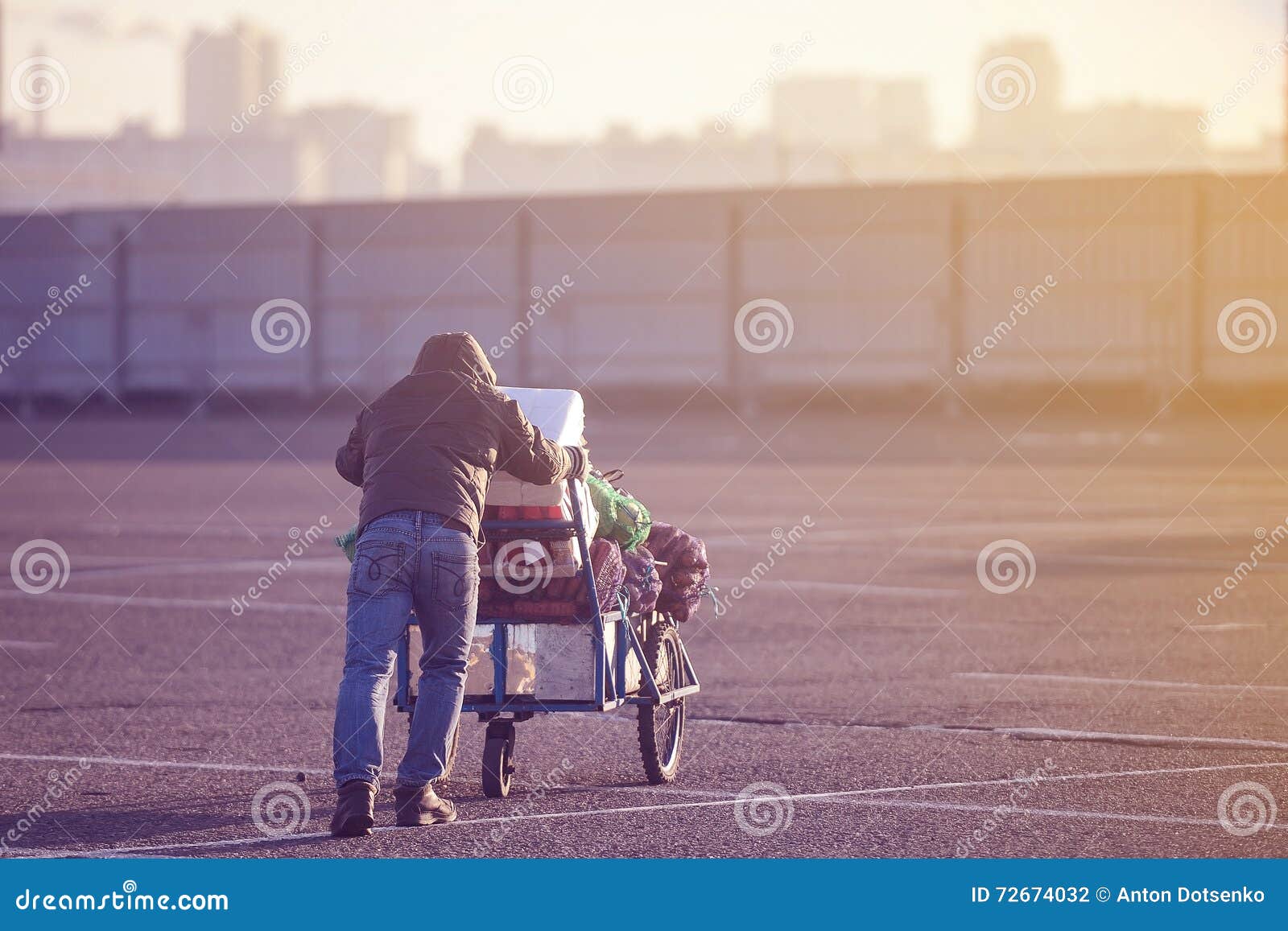 Man with pushcart stock photo. Image of caucasian, seller - 72674032